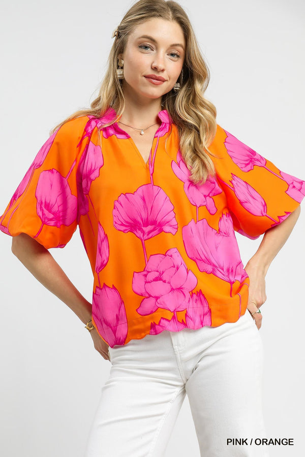 Bright Floral Blouse in Pink and Orange - Angie's Strength & Style Boutique